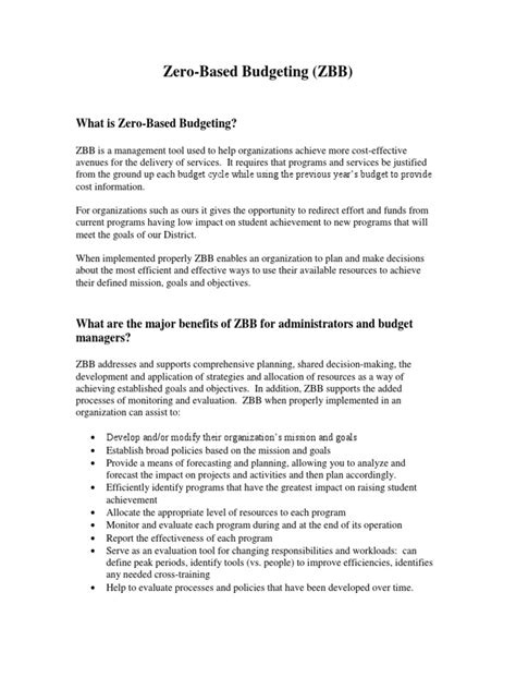 Zero Based Budgeting Overview Pdf Business