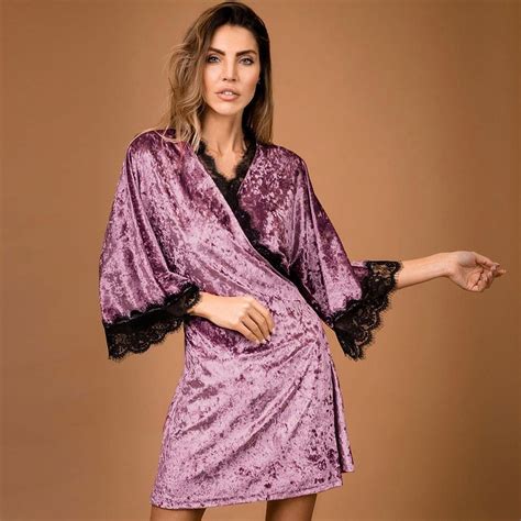 Danceemangoo Knit Pajama Velvet Robes Women Sleepwear Lace Splicing