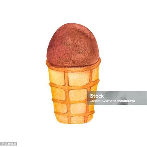 와플 컵에 초콜릿 아이스크림 여름 수채화 그림 손으로 그리기 고립 카드 디자인 초대장 스크랩북 직물 인쇄에 적합합니다 귀여운에 대한 스톡 벡터 아트 및 기타 이미지 Istock