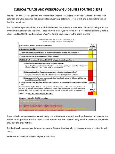 C Ssrs Triage And Workflow Examples Pdf Mental Health Patient