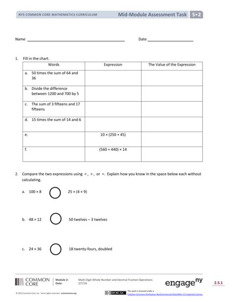 5th Grade Math Assessment Multi Digit Operations