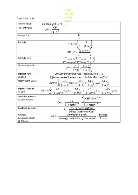 T1 Formula Theory And Formula Rmit Classifi Cation Truste D Topic 1 Formula Future Value