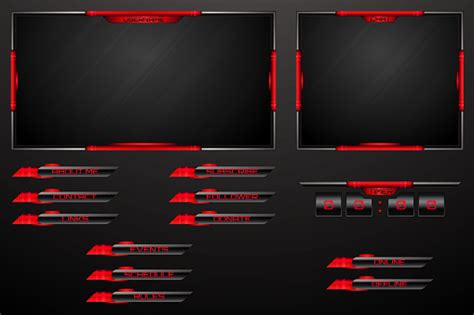 스트림 오버레이 웹캠 화면 프레임 및 스트림 경고 게임 및 비디오 방송을 위한 검은색 및 빨간색 테두리가 있는 화면 패널 게이머에 대한 스톡 벡터 아트 및 기타 이미지