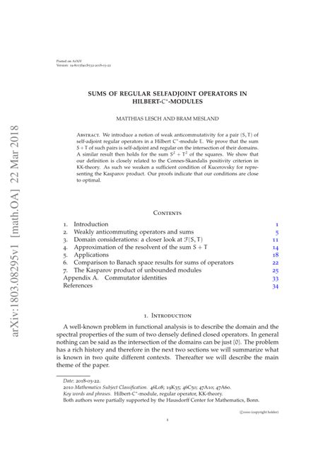 Pdf Sums Of Regular Selfadjoint Operators In Hilbert C Modules