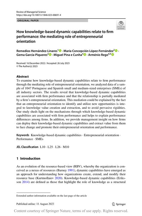 Pdf How Knowledge Based Dynamic Capabilities Relate To Firm Performance The Mediating Role Of
