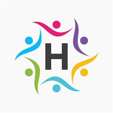 H 글자 에 있는 연합 로고 템플릿 자선 표지 커뮤니케이션 팀 기호 연합 아이콘 프리미엄 벡터