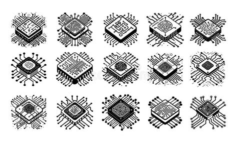 Ai Processor Black Isometric Vector Icons Chip Microprocessor Semiconductors Artificial
