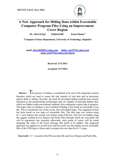 Pdf A New Approach For Hiding Data Within Executable Computer Program Files Using An