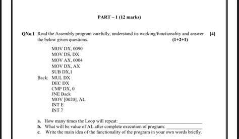 Solved Part 1 12 Marks Qno1 Read The Assembly Program