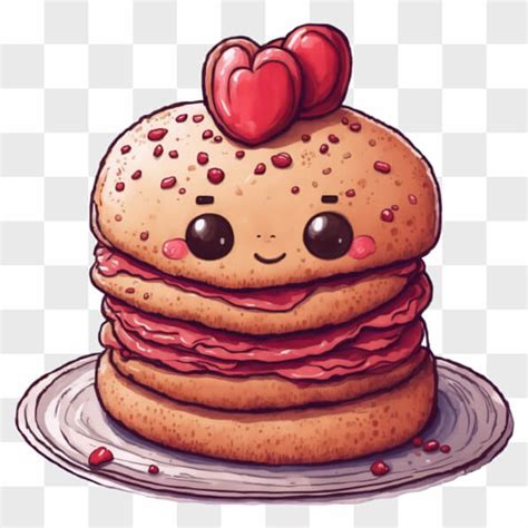 Download Cute Pancake Stack With Heart Toppings Cartoons Online Creative Fabrica