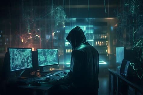Premium Ai Image Hooded Computer Hacker On Server Room