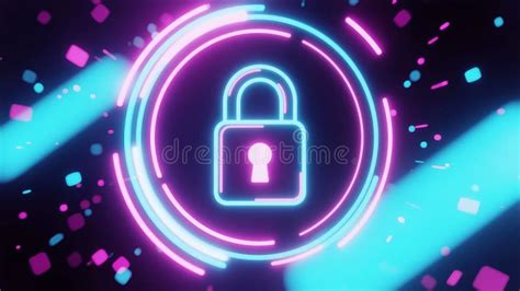 Illuminated Cyber Security Lock With Glowing Neon Lights And Digital Encryption Concept Stock