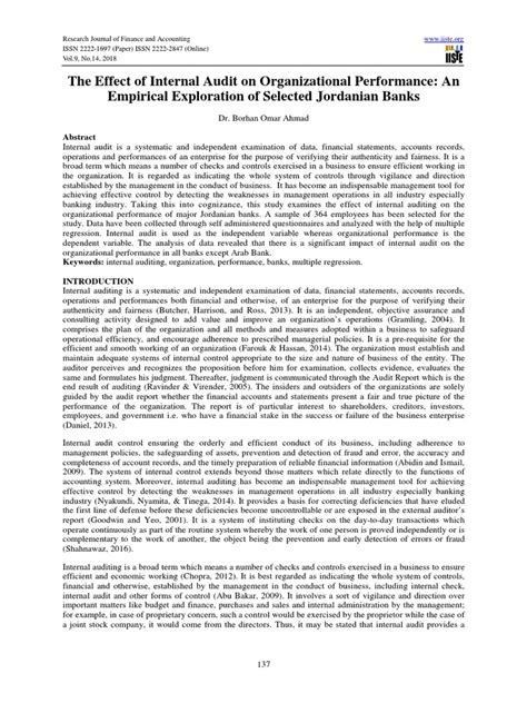 the effect of internal audit on organizational performance an empirical exploration of selected