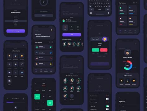 language learning app dark theme figma ios ui kit artofit