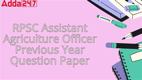 Rpsc Assistant Agriculture Officer Previous Year Question Paper Download Pdf