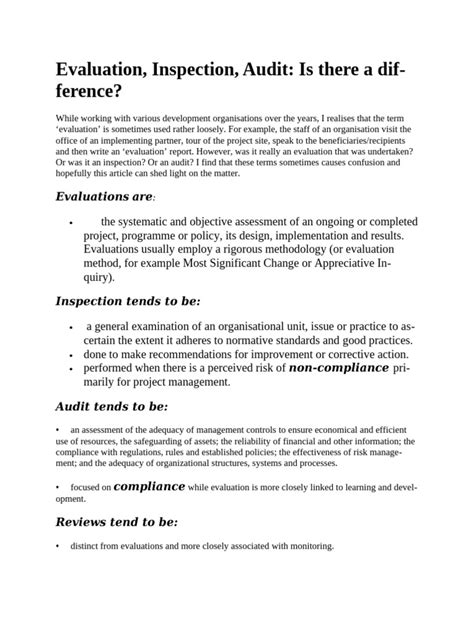 Evaluation Inspection And Audit Pdf Evaluation Audit