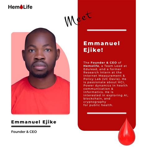Hemolife On Linkedin Meet Emmanuel Ejike Our Founder Emmanuel Is The Founder And Ceo Of