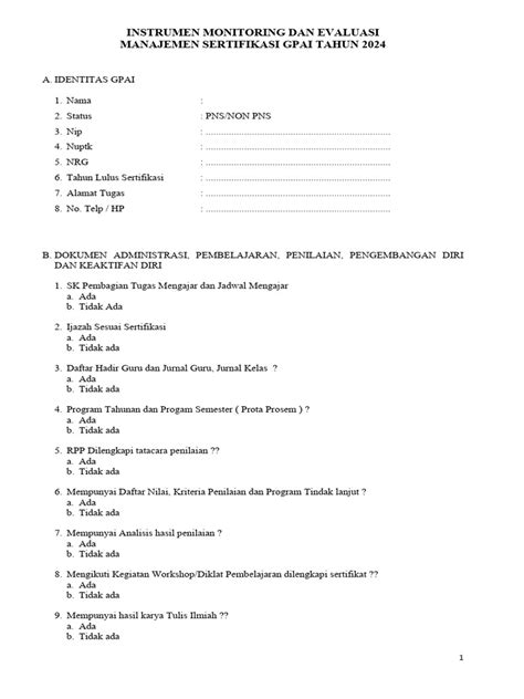 Instrumen Monitoring Gpai Sertifikasi Tahun 2024 Pdf