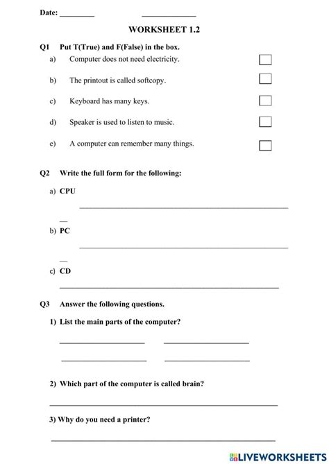 Basic Computer Questions Worksheet Live Worksheets