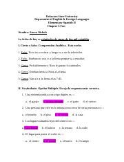 Spanish 102 Chapter 5 Test Spring 2022 Revised Docx Delaware State