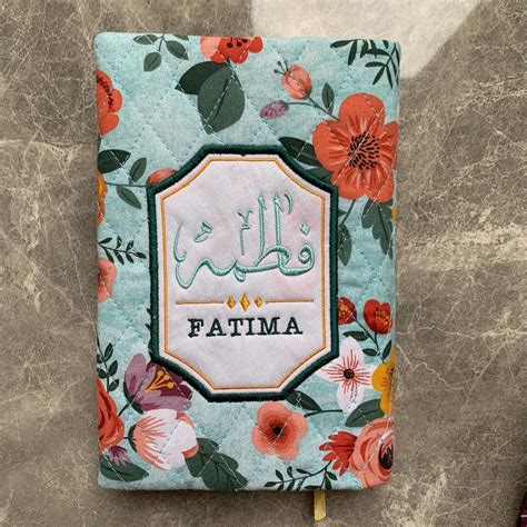 Personalized Quran Cover Floral Quilted Fabric Arabic And English