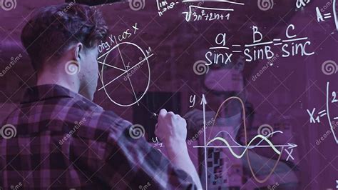 Young Man Solves Mathematical Equations On Blackboard Media Stock Image Image Of Chalk
