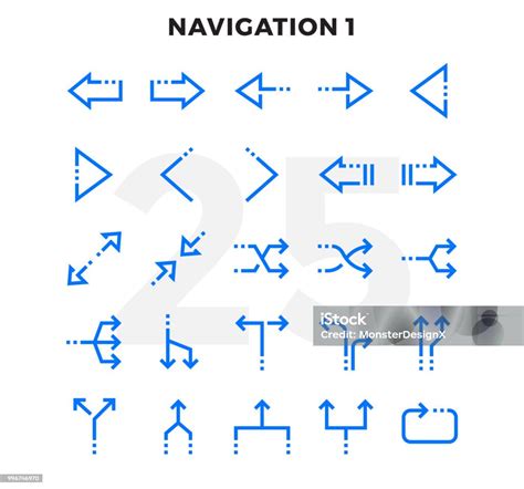 Ui에 대 한 개요 아이콘 팩을 점선 픽셀 완벽 한 얇은 선 벡터 아이콘 웹 디자인 및 웹 사이트 응용 프로그램에 대 한 설정입니다 교통 신호 표지판에 대한 스톡 벡터 아트