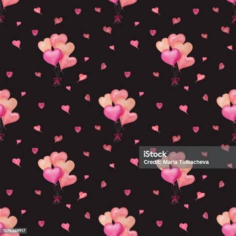 화려한 풍선 하트의 수채화 매끄러운 패턴 흰색 배경에 분리된 그림입니다 엽서 포스터 스크랩북 초대장 배경 인쇄물 직물 직물 포장용 2월에 대한 스톡 벡터 아트 및 기타