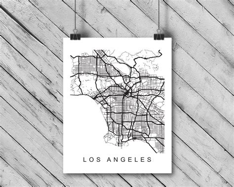Los Angeles Map Black And White Print Black And White Map