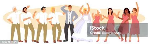 신부와 신랑 춤이 있는 결혼식 파티 벡터 일러스트 레이 션 감정에 대한 스톡 벡터 아트 및 기타 이미지 감정 결혼 의식 결혼식 Istock