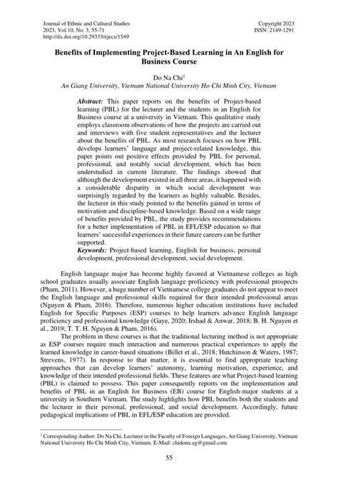 pdf benefits of implementing project based learning in an english for