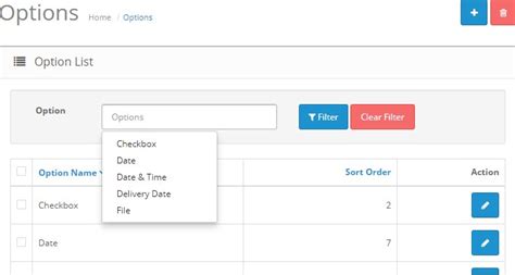 OpenCart Admin Options Filter X OpenCart Admin Options Filter X