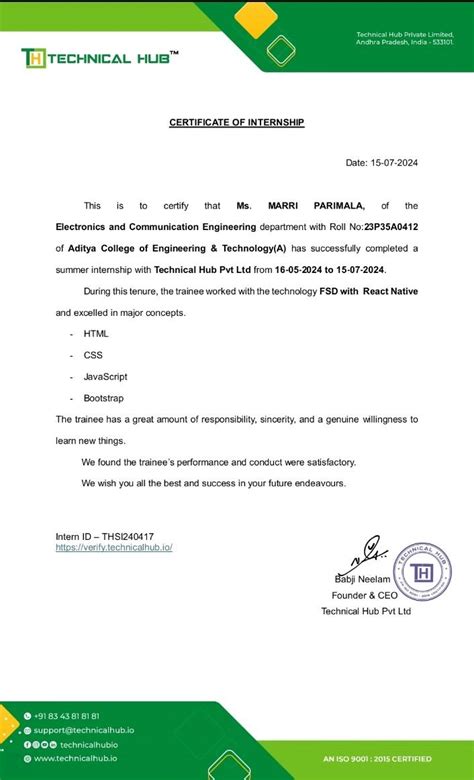 Marri Parimala On Linkedin Internship Fullstackdevelopment Reactnative