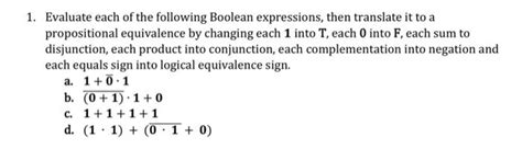 solved 1 evaluate each of the following boolean