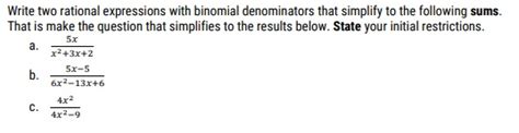 Solved Write Two Rational Expressions With Binomial