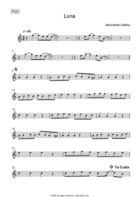 Luna Flute Sheet Music In Note Flute Sku Flu0131684