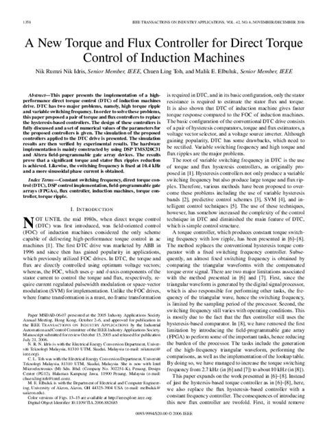 Pdf A New Torque And Flux Controller For Direct Torque Control Of Induction Machines