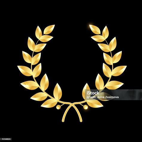 황금 월계관입니다 승리와 성취의 상징입니다 메달 수상 팔의 외 투 또는 기념일 로고 장식 디자인 요소입니다 벡터 일러스트 절연입니다 검은색에 대한 스톡 벡터 아트 및 기타