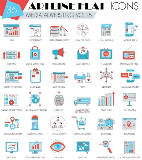 Premium Vector Vector Media Advertising Ultra Modern Outline Artline Flat Line Icons For Web