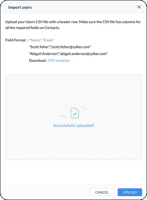 All Valid Users Names And Emails From The Imported File Will Be Listed