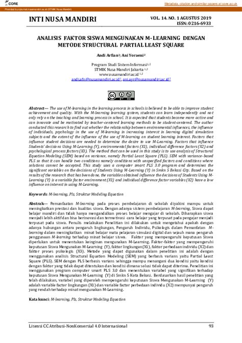 Pdf Analisis Faktor Siswa Mengunakan M Learning Dengan Metode Structural Partial Least Square