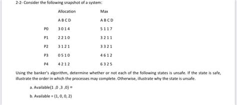 Solved 2 2 Consider The Following Snapshot Of A System