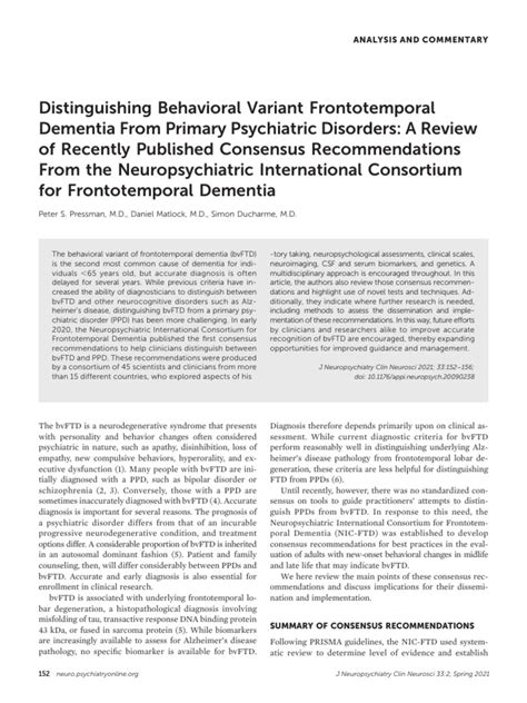 Pressman Et Al 2021 Distinguishing Behavioral Variant Frontotemporal Dementia From Primary