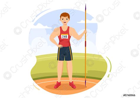 Javelin Throwing Athlete Illustration Using A Long Lance Shaped Tool Stock Vector