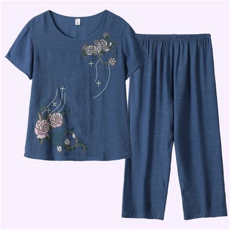 중년 및 노인 어머니의 큰 실크 여성 의류 루즈하고 통기성 대나무 면 린넨 가정 부모님 바지 세트바지 슈트 Aliexpress