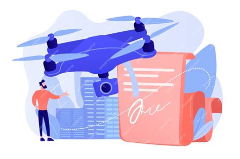 규정 문서를 읽는 무인 항공기와 사업가입니다 드론 비행 규정 드론 사용 제한 무인 항공기 규칙 개념 무료 벡터