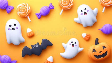 Cute Halloween Candy Background With Orange Border Stock Illustration