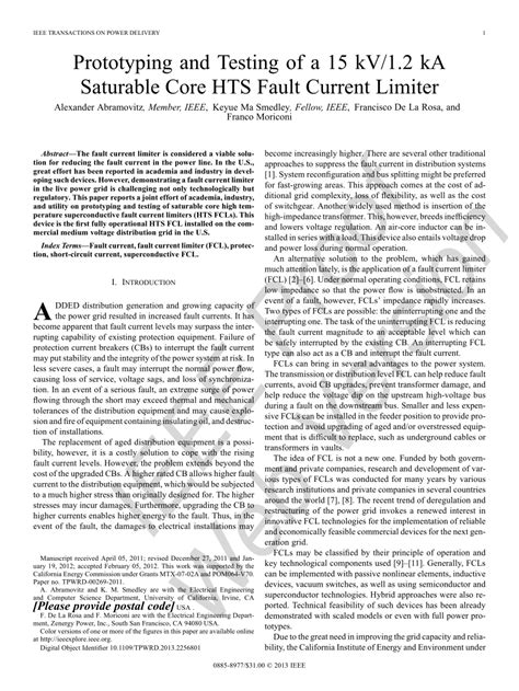 Pdf Prototyping And Testing Of A 15 Kv12 Ka Saturable Core Hts