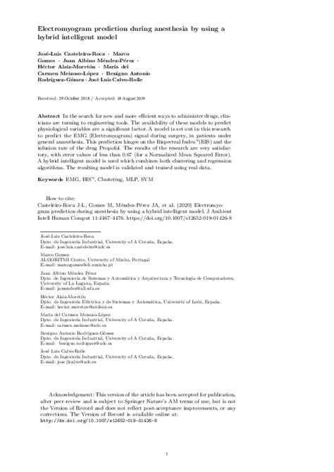 Pdf Electromyogram Prediction During Anesthesia By Using A Hybrid Intelligent Model