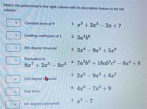 Solved Match The Polynomial In The Right Column With Its Descriptive